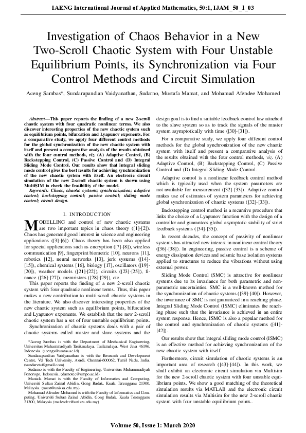 (PDF) Investigation of Chaos Behavior in a New Two-Scroll Chaotic System with Four Unstable ...