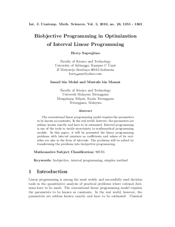 (PDF) Biobjective Programming in Optimization of Interval Linear Programming