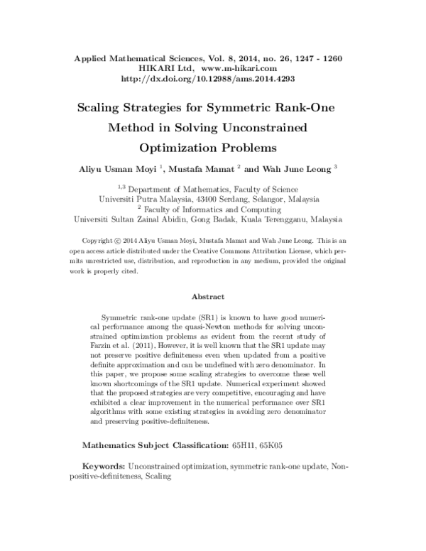 Pdf Improved Sr1 Strategies For Optimization Problems