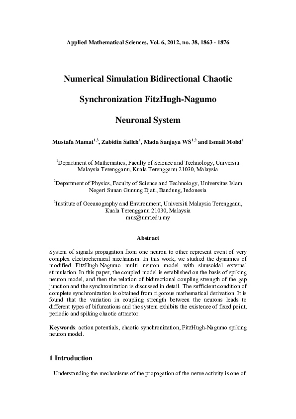 Pdf Numerical Simulation Bidirectional Chaotic Synchronization Of