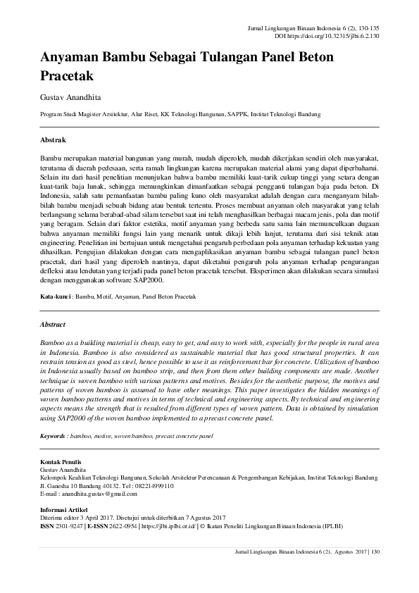 (PDF) Anyaman Bambu Sebagai Tulangan Panel Beton Pracetak