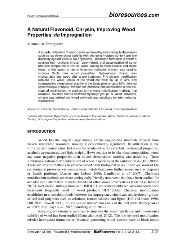 (PDF) A Natural Flavonoid, Chrysin, Improving Wood Properties via ...