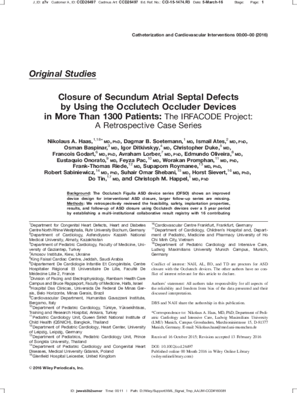 (PDF) Closure of Secundum Atrial Septal Defects by Using the Occlutech ...