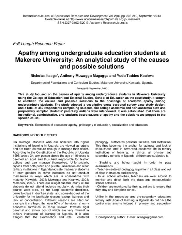 (PDF) Apathy among undergraduate education students at Makerere ...