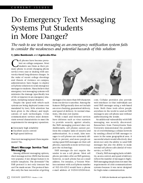 (PDF) Do Emergency Text Messaging Systems Put Students in More Danger