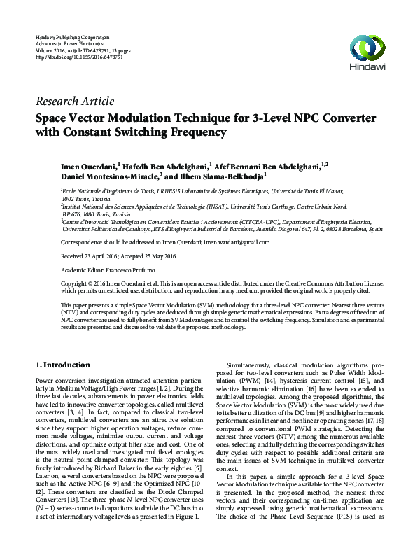 (PDF) Space Vector Modulation Technique for 3-Level NPC Converter with ...