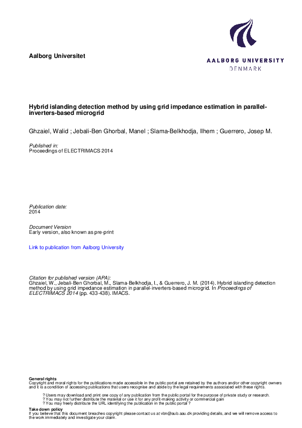 Pdf Hybrid Islanding Detection Method By Using Grid Impedance Estimation In Parallel Inverters