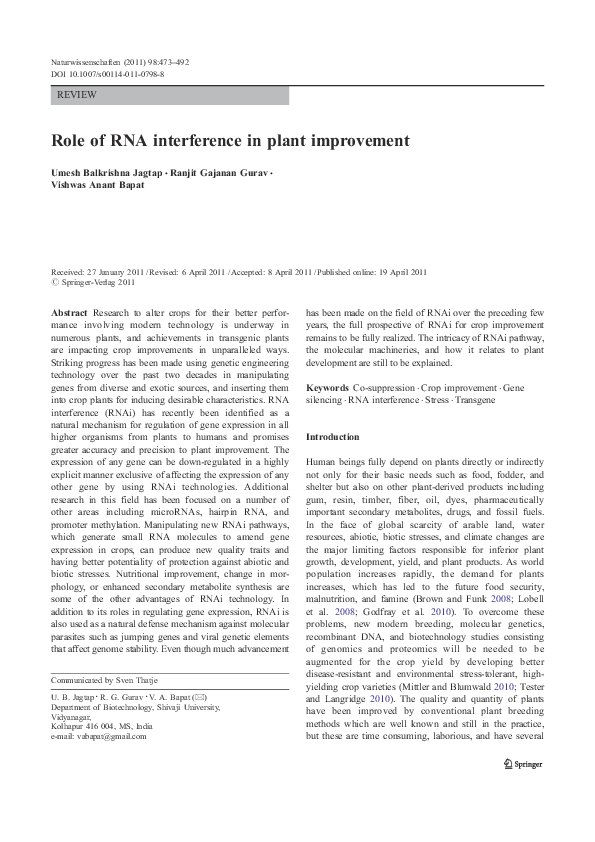 (PDF) Role of RNA interference in plant improvement