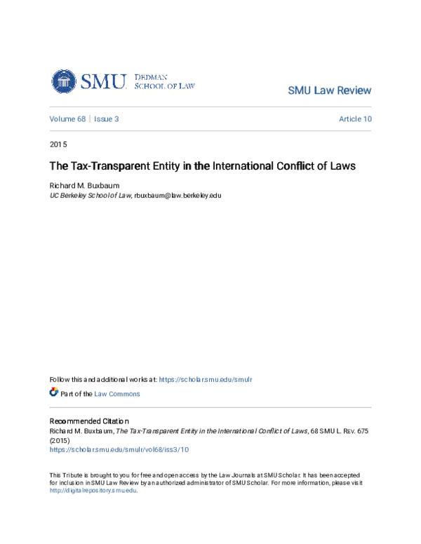 (PDF) The Tax-Transparent Entity in the International Conflict of Laws