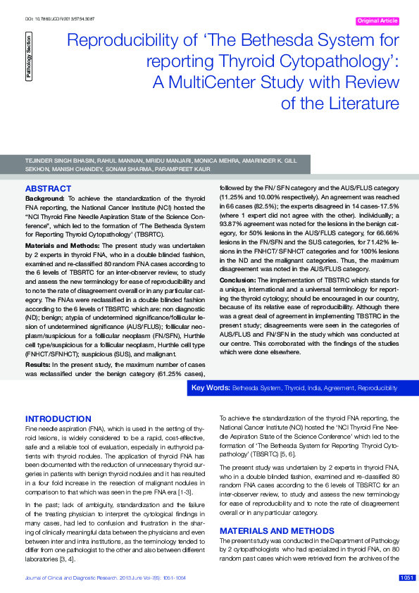 (PDF) Reproducibility of 'The Bethesda System for reporting Thyroid ...