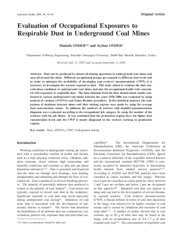 (PDF) Evaluation of Occupational Exposures to Respirable Dust in ...