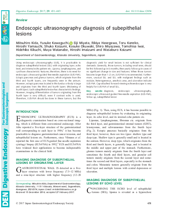 (PDF) Endoscopic ultrasonography diagnosis of subepithelial lesions ...
