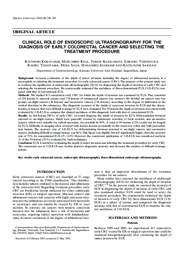 (PDF) Clinical role of endoscopic ultrasonography for the diagnosis of early colorectal cancer ...
