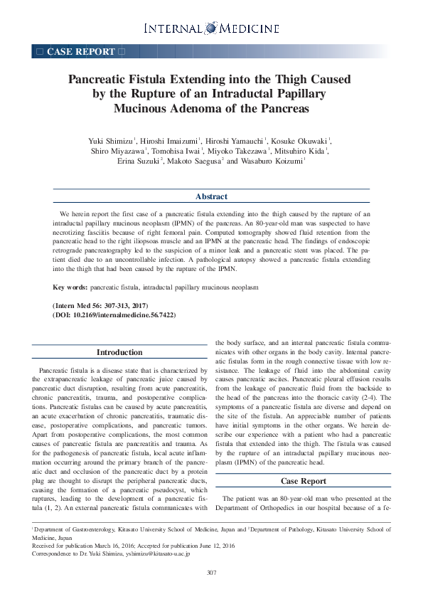 (PDF) Pancreatic Fistula Extending into the Thigh Caused by the Rupture ...