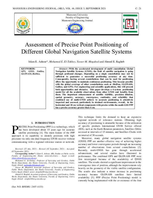 Pdf Assessment Of Precise Point Positioning Of Different Global Navigation Satellite Systems