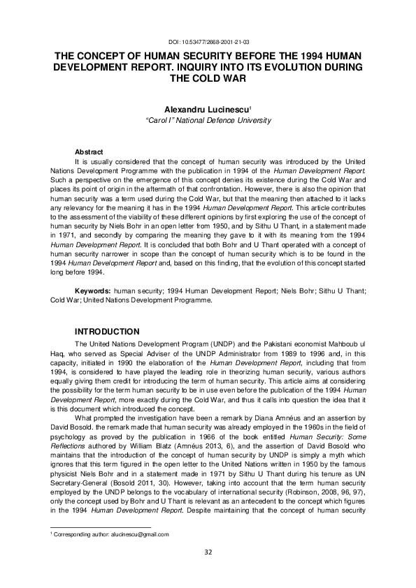 (PDF) The Concept of Human Security Before the 1994 Human Development ...