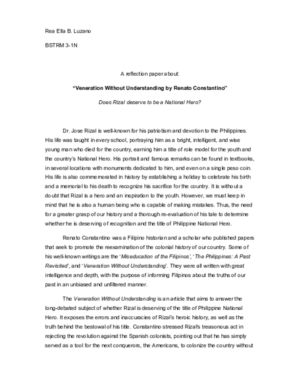 (DOC) Reflection on Renato Constantino's 'Veneration Without ...