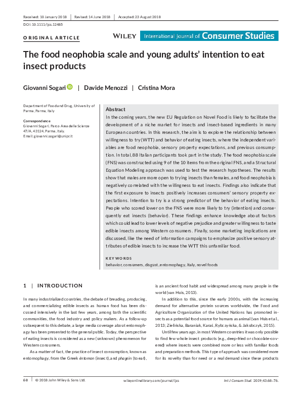 (PDF) The food neophobia scale and young adults’ intention to eat ...