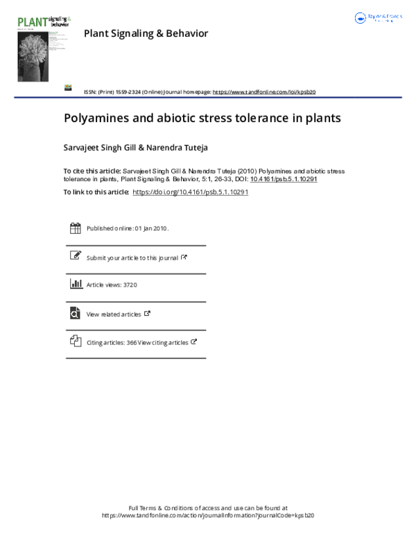 (PDF) Polyamines and abiotic stress tolerance in plants | Sarvajeet Gill - Academia.edu