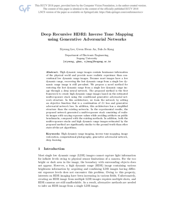 (PDF) Deep Recursive HDRI: Inverse Tone Mapping Using Generative ...
