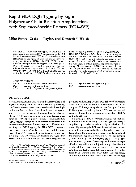 (PDF) Rapid HLA-DQB typing by eight polymerase chain reaction ...