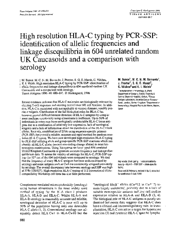 (PDF) High resolution HLA-C typing by PCR-SSP: identification of allelic frequencies and linkage ...