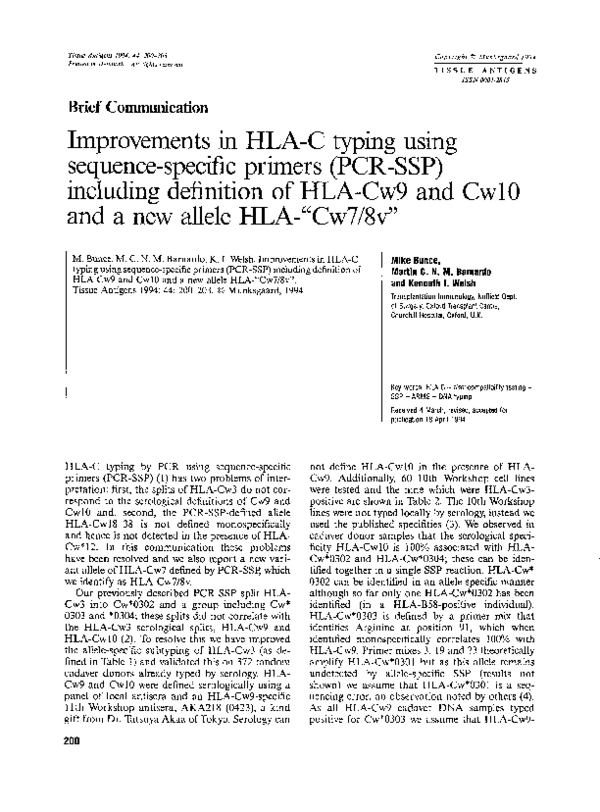 (PDF) Improvements in HLA-C typing using sequence-specific primers (PCR ...