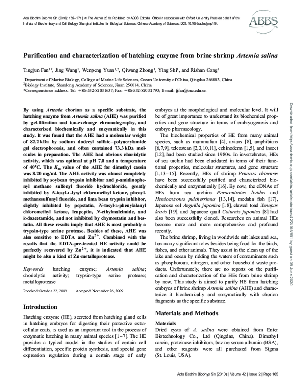 (PDF) Purification and characterization of hatching enzyme from brine ...