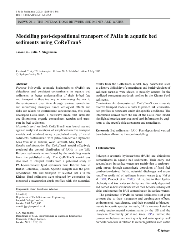 (PDF) Modelling post-depositional transport of PAHs in aquatic bed ...