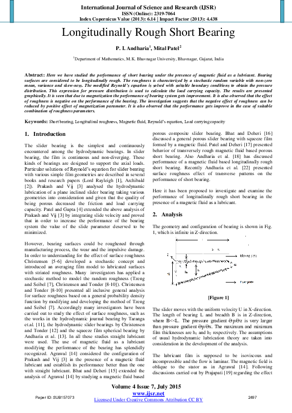 (PDF) Longitudinally Rough Short Bearing
