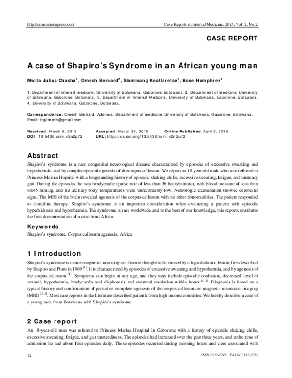 (PDF) A case of Shapiro’s Syndrome in an African young man