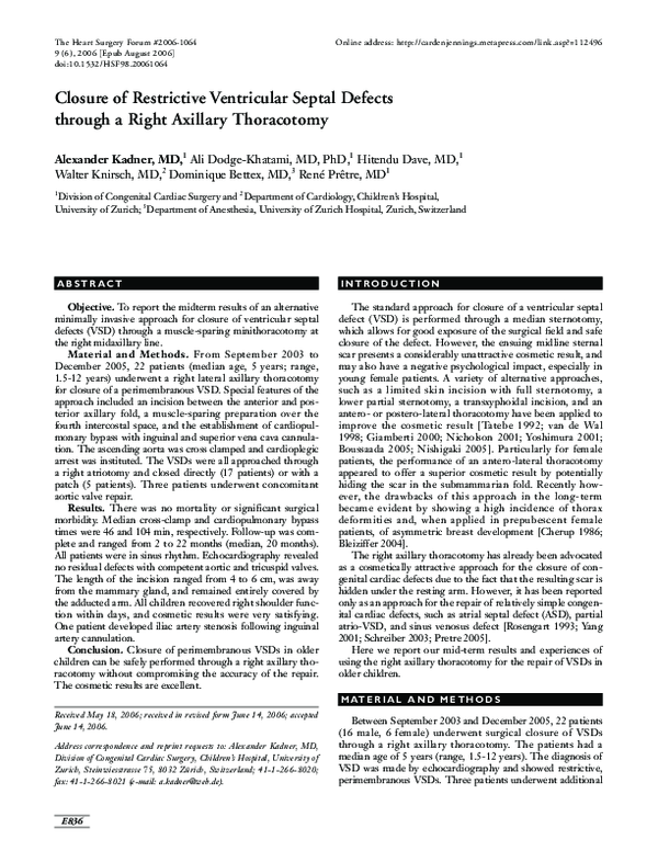 (PDF) Closure of Restrictive Ventricular Septal Defects through a Right ...