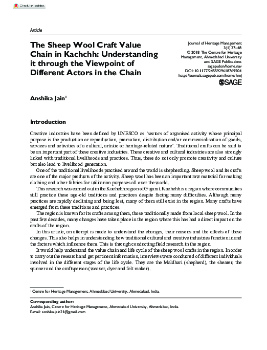 (PDF) The Sheep Wool Craft Value Chain in Kachchh: Understanding it ...