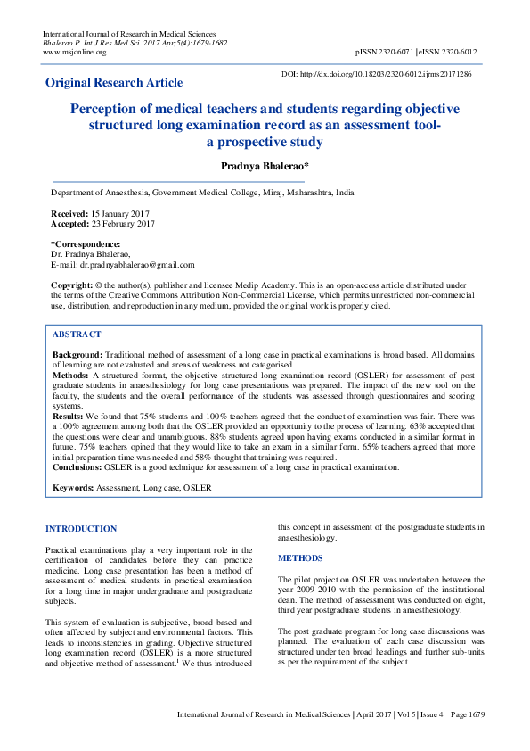 (PDF) Perception of medical teachers and students regarding objective ...