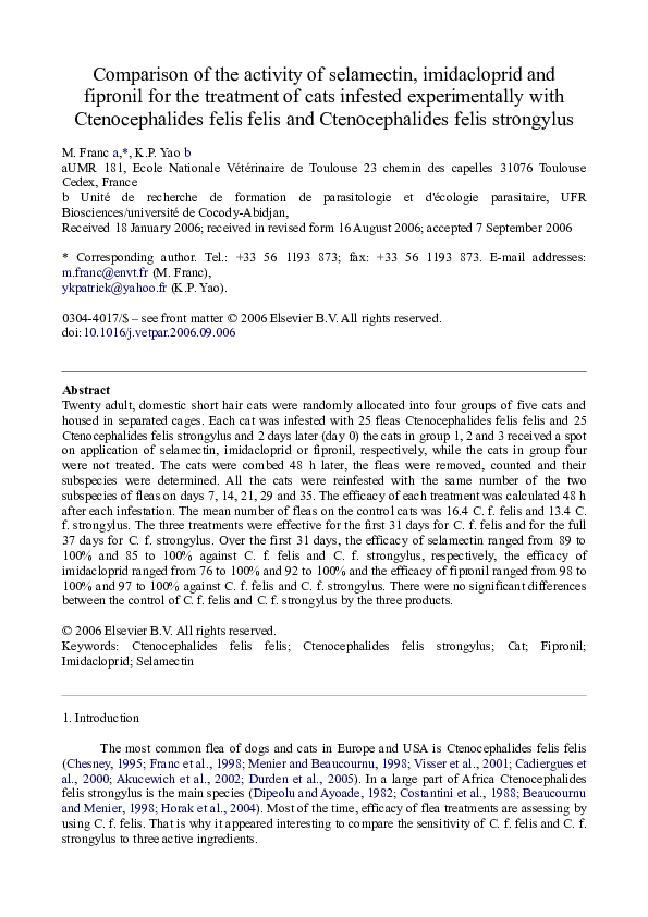 (PDF) Comparison of the activity of selamectin, imidacloprid and ...