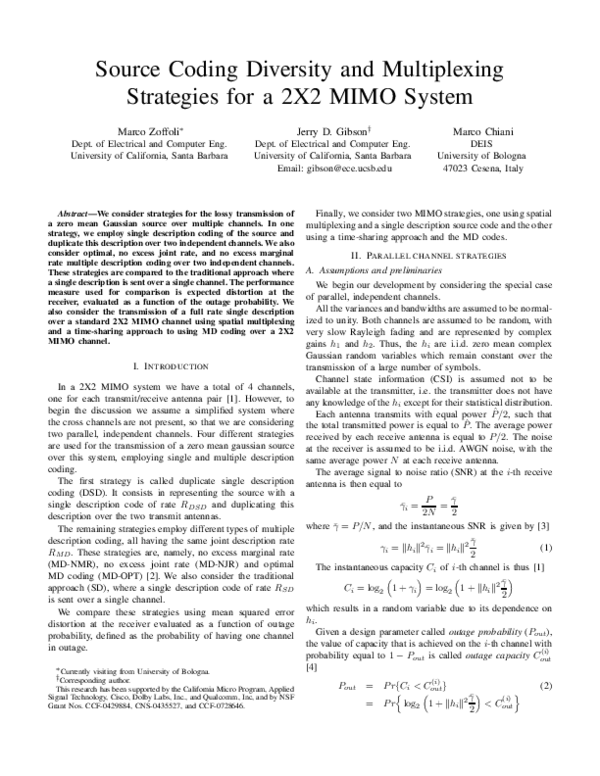 (PDF) Source coding diversity and multiplexing strategies for a 2X2 ...