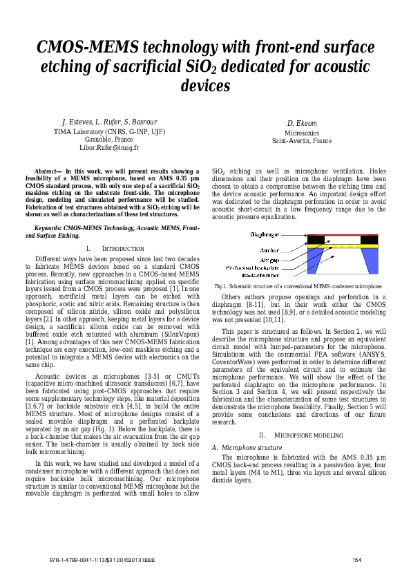Pdf Cmos Mems Technology With Front End Surface Etching Of Sacrificial Sio 2 Dedicated For