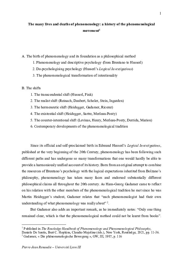 (PDF) The history of the phenomenological movement