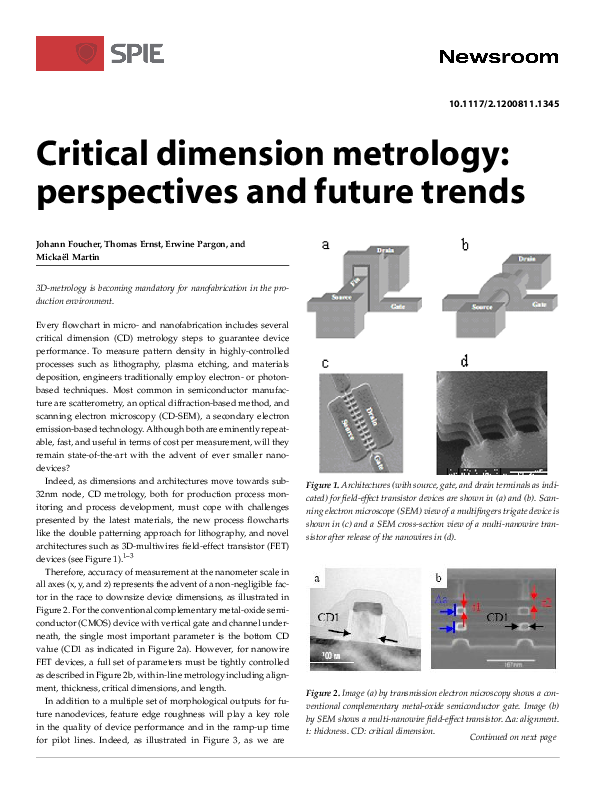 (PDF) Critical dimension metrology: perspectives and future trends
