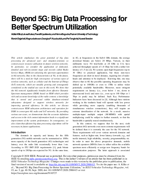 (PDF) Beyond 5G: Big Data Processing for Better Spectrum Utilization