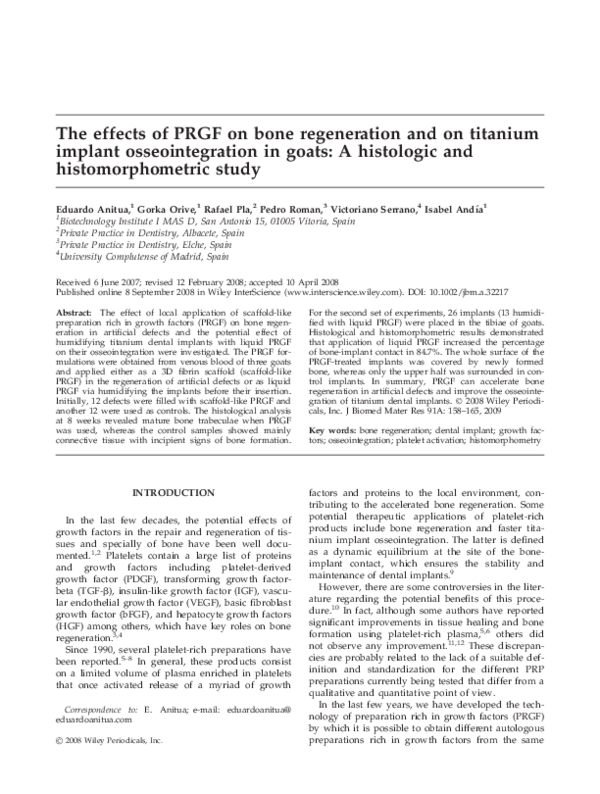 (PDF) The effects of PRGF on bone regeneration and on titanium implant ...