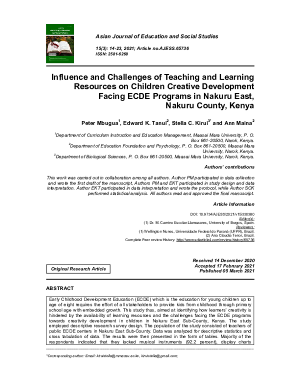 (PDF) Influence and Challenges of Teaching and Learning Resources on ...
