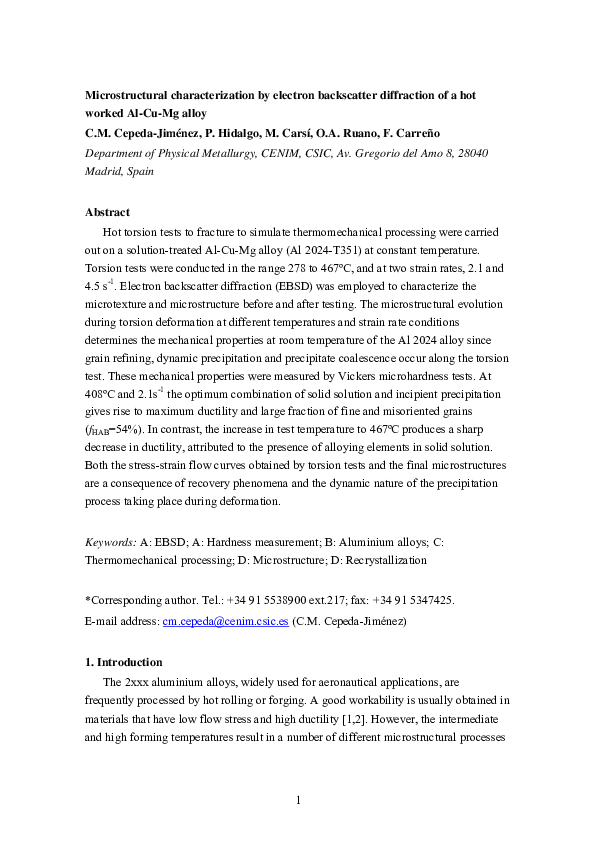 (PDF) Microstructural characterization by electron backscatter diffraction of a hot worked Al-Cu ...