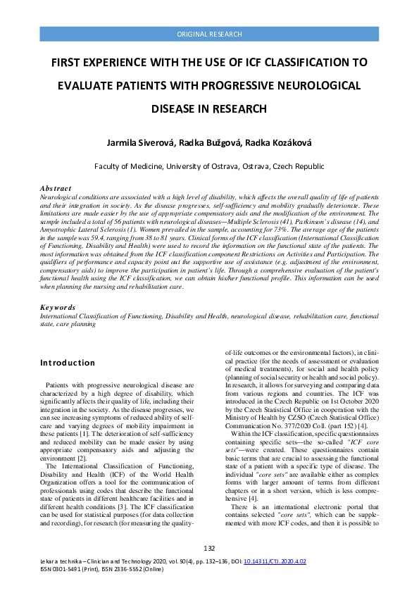 (PDF) First Experience with the Use of Icf Classification to Evaluate ...