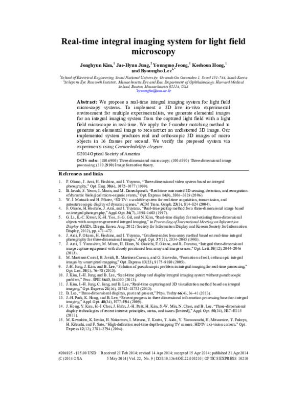 (PDF) Real-time integral imaging system for light field microscopy