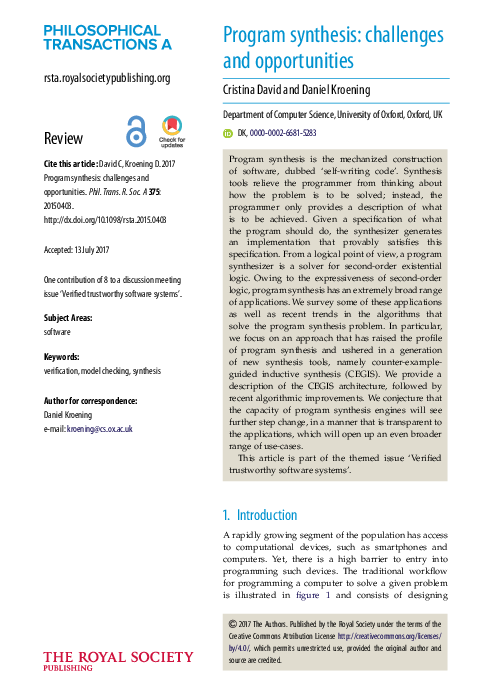 (PDF) Program synthesis: challenges and opportunities