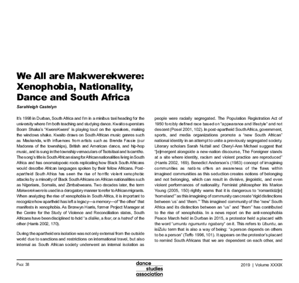 (PDF) We All are Makwerekwere: Xenophobia, Nationality, Dance and South ...