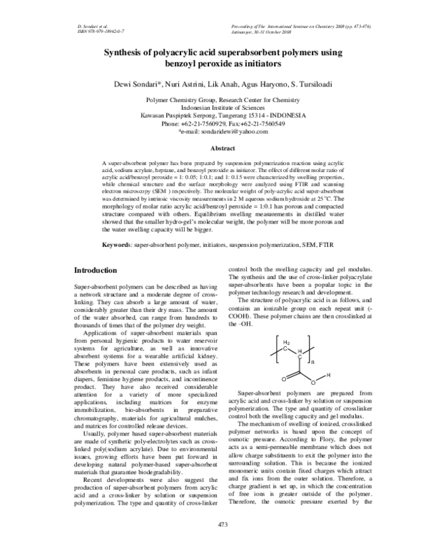 (PDF) Synthesis of polyacrylic acid superabsorbent polymers using ...