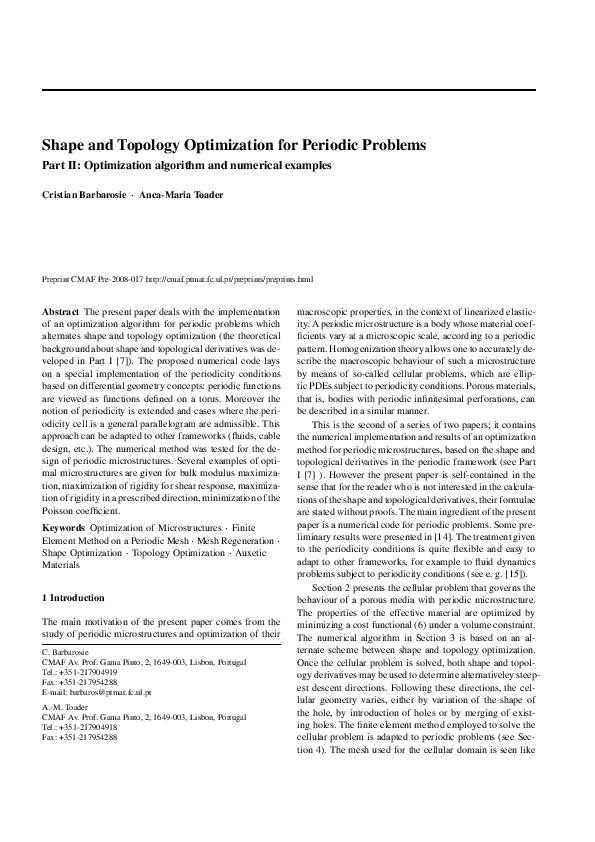 (PDF) Shape and Topology Optimization for Periodic Problems Part II ...
