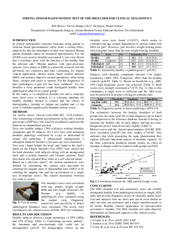 (PDF) Inertia Sensor Based Motion Test of the Shoulder for Clinical ...